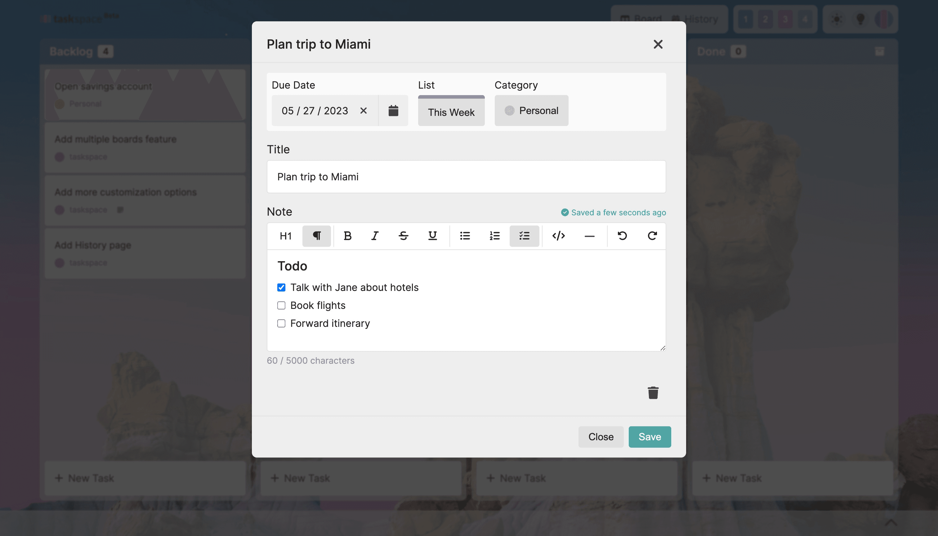 taskspace | beautiful, simple, customizable personal task manager